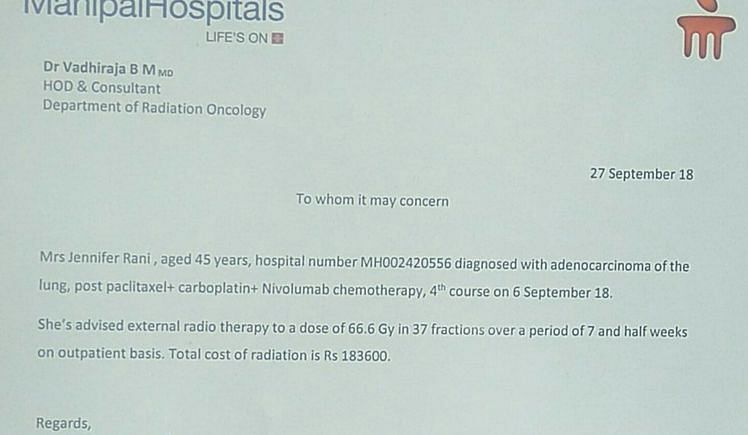 Jennifer Rani Suffering From Lung Cancer - Ketto